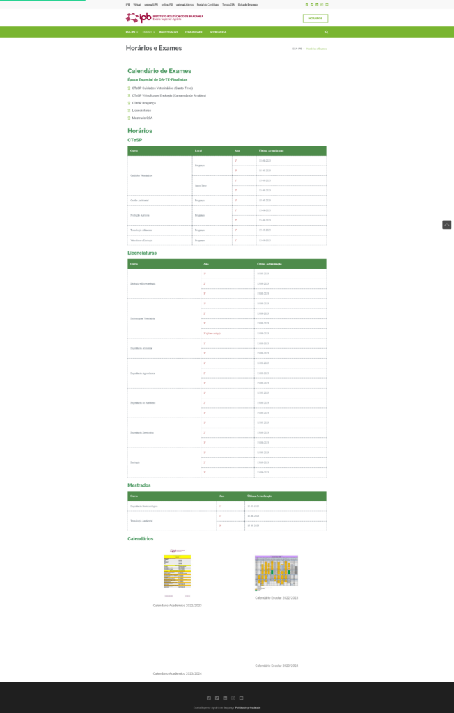 Calendário de Exames 2º semestre - ESA-IPB